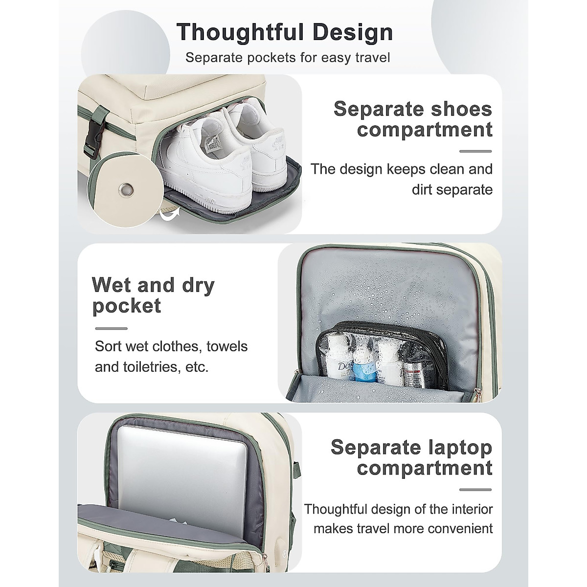 VECAVE Carry On Backpack for Women,Large Travel Backpack Flight Approved,Waterproof 17 Inch Laptop Backpack Business Work Backpacks Men Mochila De Viaje Beige