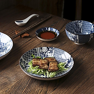 Gegong 12 inch Fish Plate Blue and White Porcelain Dish Serving Plate Floral Dinner Shallow Plate Appetizer Salad Dessert Snack Plate (Tang Grass)