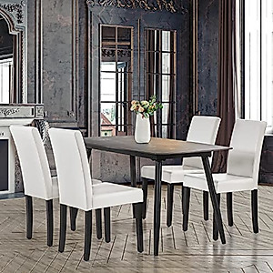 Yaheetech Dining Chair Set of 4 Faux Leather Parson Chair Modern Kitchen Living Room Side Chair Upholstered Padded Armless Chair with Solid Wood Legs, White