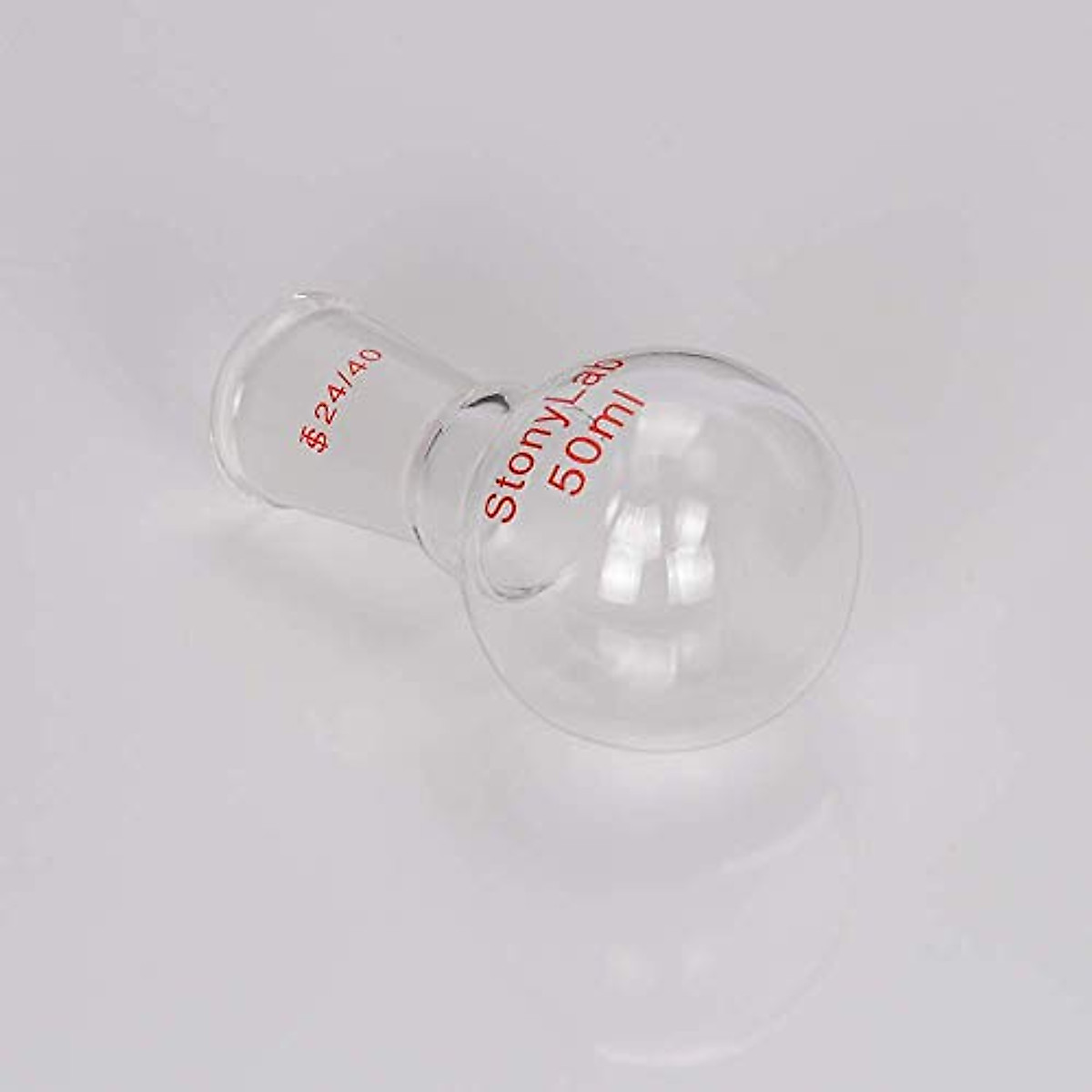 StonyLab Glass 50ml Short Neck Round Bottom Flask, Borosilicate Glass Single Neck Heavy Wall Flask RBF with 24/40 Standard Taper Outer Joint - 50ml