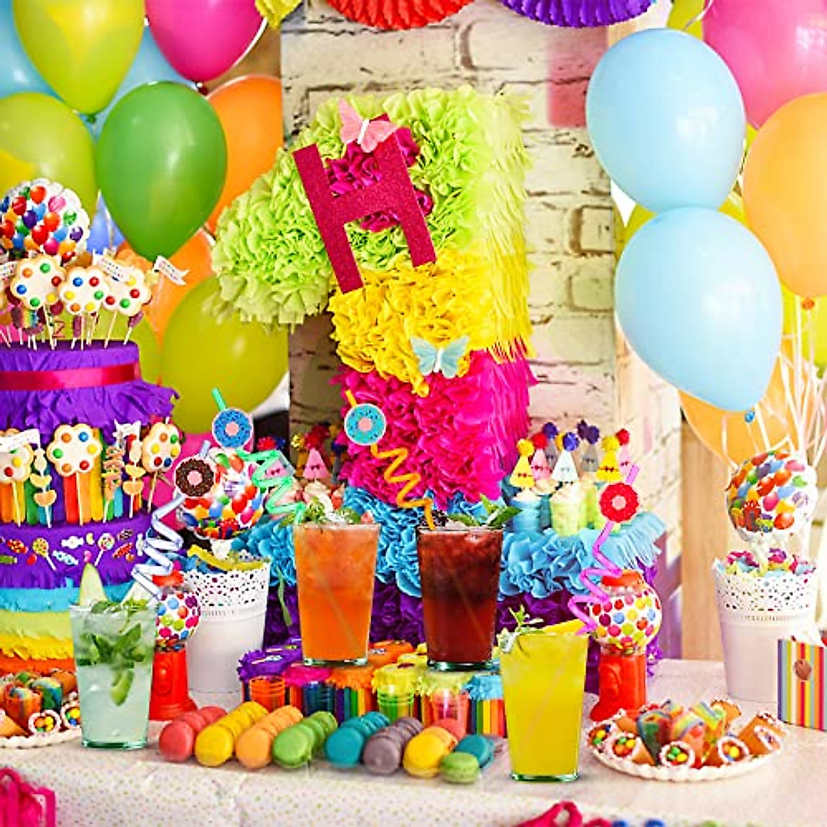 32pieces Kids Drinking Straws Reusable Donut Theme Kids Party Straws for Theme Party Crazy Straw
