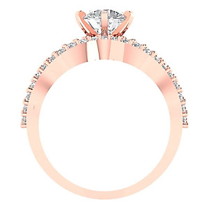 1.52 ct Round Cut Clear Simulated Diamond 14k Rose Gold Solitaire W/Accents Wedding Engagement Bridal Ring Band Set Sz 7