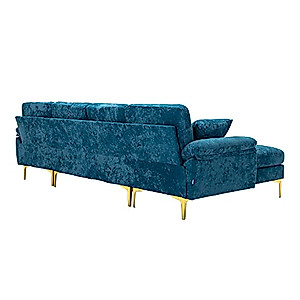 HomSof U-Shape Sectional Sofa, Mid Century Modern Couch with Chaise and Ottoman, Teal Blue Polyester Fabric Sofa Set for Living Room