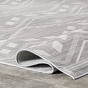 nuLOOM Joni Tribal Machine Washable Indoor/Outdoor Area Rug, 6' x 9', Grey