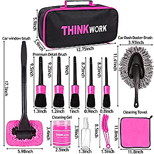 THINKWORK Pink Car Duster Interior Kit, Perfect Car Detailing Kit, Car Detailing Brush Kit for Cleaning Windows,Windshield,Dashboard and Air Vents Suitable for All Cars