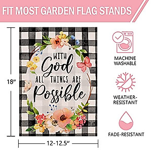 Furiaz With God All Things are Possible Easter Religious Small Decorative Garden Flag, Spring Inspirational Faith Yard Buffalo Plaid Check Outside Decoration, Summer Outdoor Decor 12x18