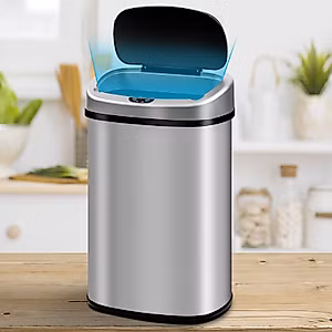 Kitchen Trash Can 13 Gallon Stainless Steel Trash Can, Automatic Touchless Garbage Can with Lid, Trash Bin Waste Bin with Infrared Motion Sensor for Bathroom Bedroom Home Office, Sliver