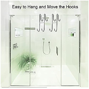 Shower Glass Door Hook, Over The Glass Shower Hook for Loofah, Squeegees, Towel Hanger for Bathroom, Double Sided 2 Pack, No Screw in Shower Hooks, Stainless Steel, Silver (Shower Door Hooks-7 inch)