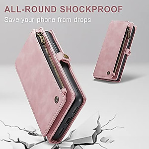 Defencase for iPhone 8 Plus Case, iPhone 7 Plus Case, iPhone 8 Plus Wallet Case for Women Men, Durable Leather Strap Zipper Card Holder Wallet Phone Case for iPhone 7 Plus & iPhone 8 Plus, Rose Pink