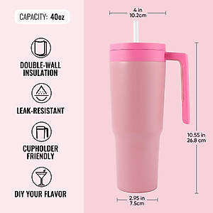 Fijinhom 40 oz Tumbler with Handle and Straw, Triple Layer Insulated Stainless Steel Water Bottle with Infuser, Travel Tumbler Fit Most Cupholder, Gifts for Women & Men, Pink