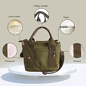 Women Small Tote Bag Handbag Satchel Bag Mini Canvas Tote Hobo Bag Fashion Stylish Crossbody Bags with Detachable Strap(Military Green)