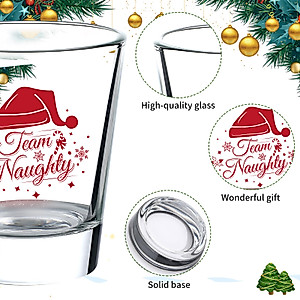 2 Pcs Shot Glasses Christmas Team Naughty and Team Nice Novelty Glass 2 oz Xmas Liquor Glass Green Red Christmas Hat Funny Heavy Glass for Holiday Celebrating Wedding Party Game Gift Supplies