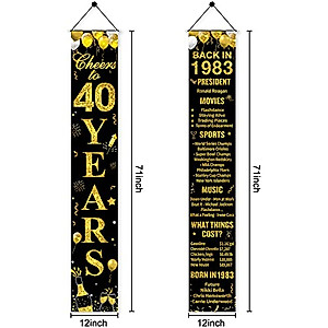 40th Birthday Door Banner Decorations for Women Men, Black Gold Happy 40th Birthday Back in 1983 Porch Sign Party Supplies, Forty Years Old Birthday for Outdoor Indoor