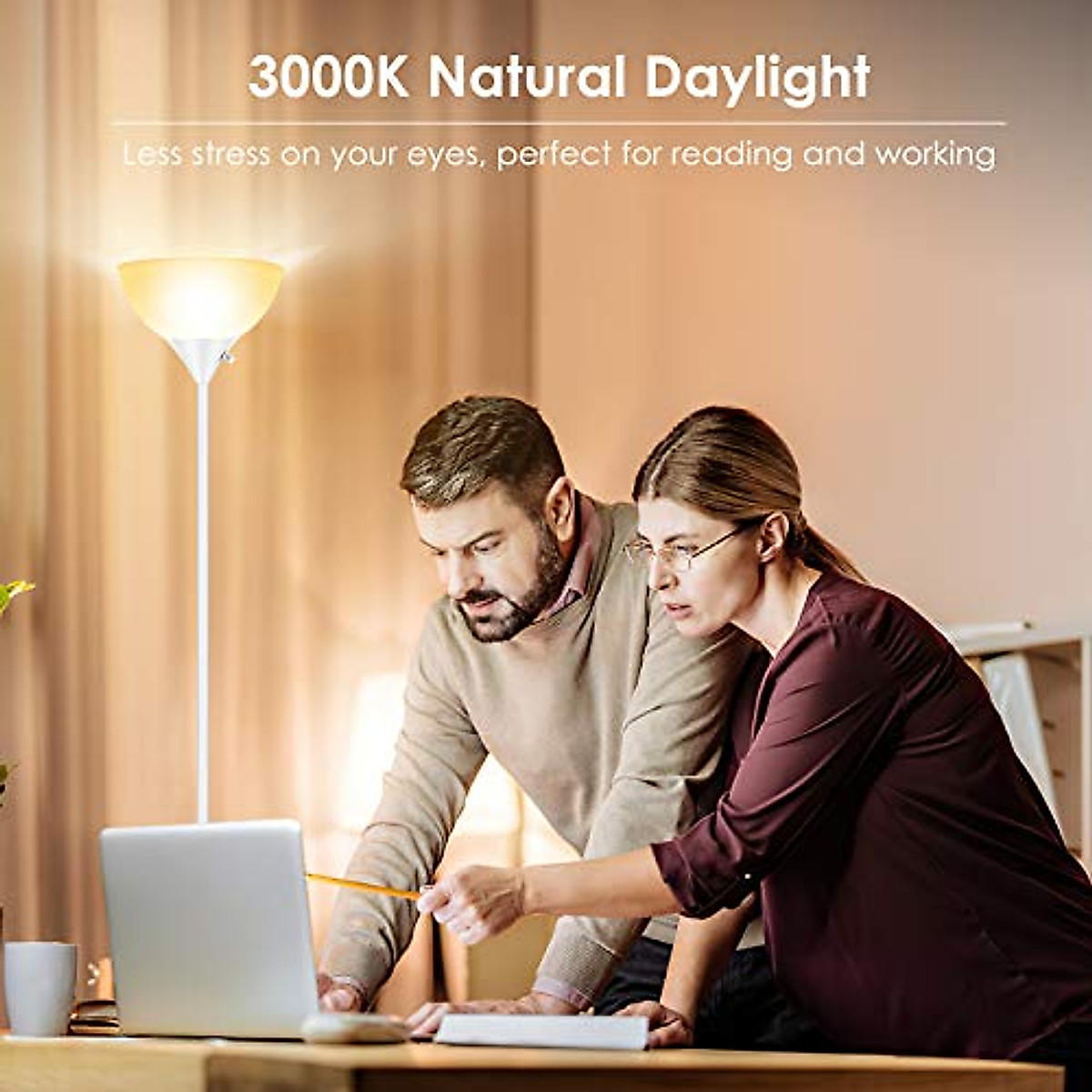 BoostArea Floor Lamp, Standing Lamp, 9W LED, Energy Saving, 50,000hrs Long Lifespan, 3000K Warm White, Eye-Caring,Torchiere Floor Lamps for Living Room,Bedroom,Office,Reading, White Floor Lamps