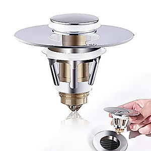 Three Colors Bathroom Sink Stopper,Pop Up Drain Stopper with Bullet Core Push Type,Anti-Clogging Strainer Stopper Plug with Filter Basket for 1.1-1.5",(Silver,1PCS)