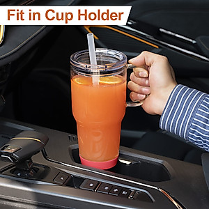 Zukro 32 oz Drinking Glass Tumbler with Handle, Iced Coffee Cup with Straw and Lid, Reusable Glass Bubble Tea Water Cup With Silicone Bumper, Fits In Cup Holder, Dishwasher Safe, BPA Free, Watermelon