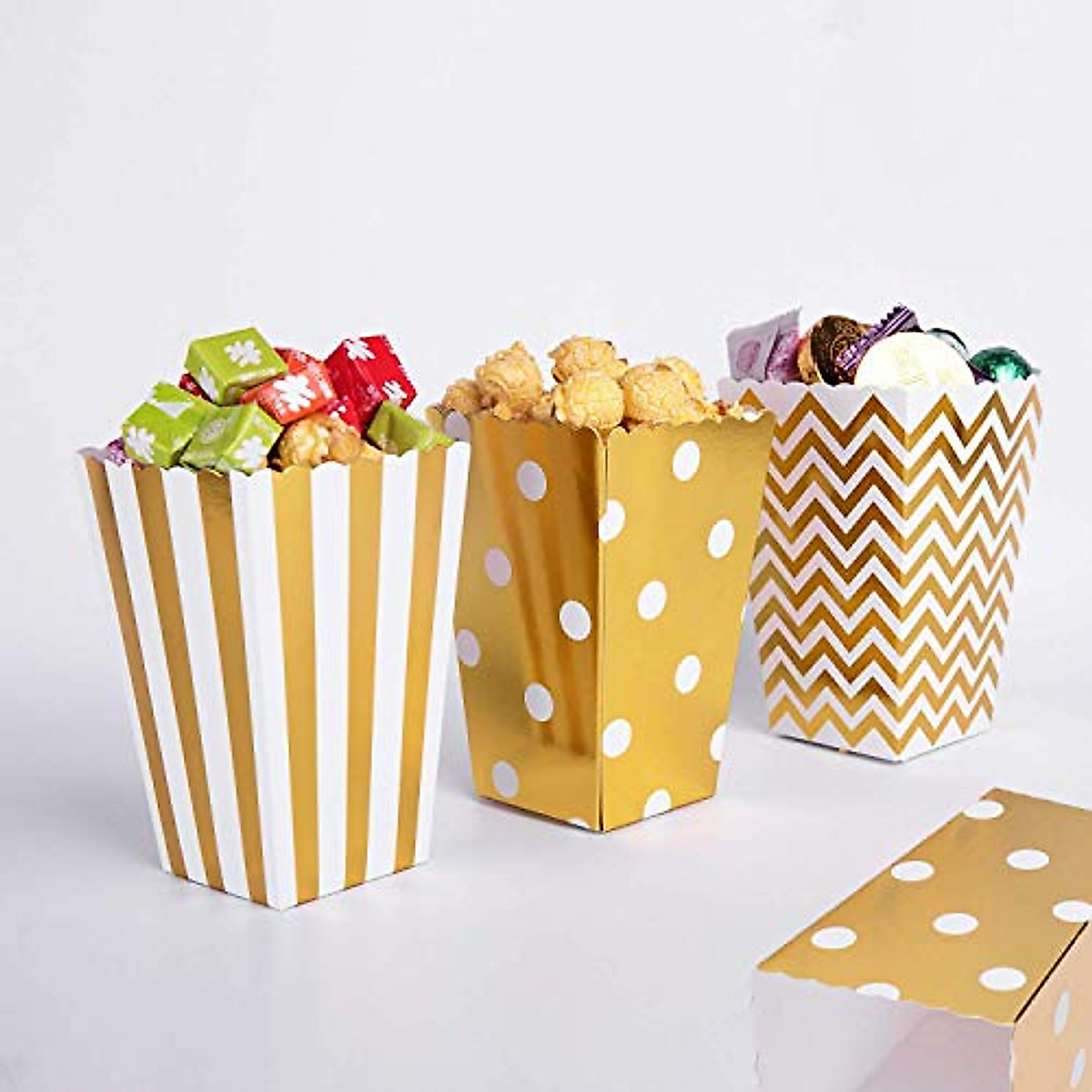 Enenes Popcorn Boxes 36 PCS Cardboard Candy Containers Gold Candy boxes for Birthday Party Baby Shower Wedding Fiesta Dessert Tables Party Supplies