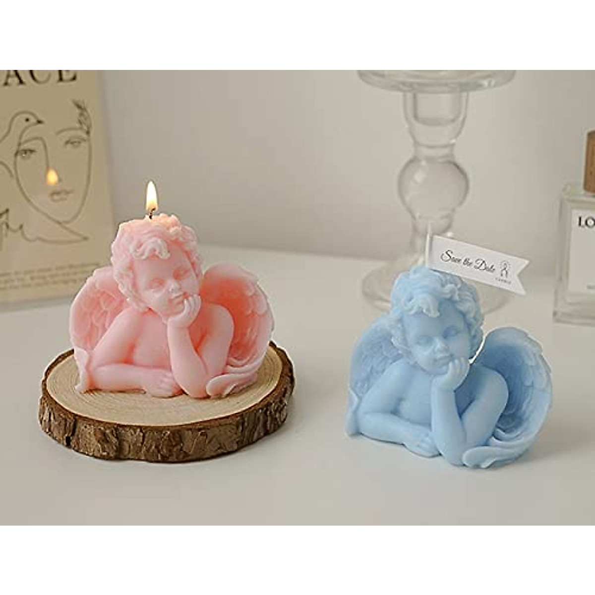 Angel Shaped Scented Candle,150G Aroma Soy Wax Decorative Candle,Handmade Aesthetic Candle for Table Photo Prop Birthday Gift,Prefect for Meditation Stress Relief Mood Boosting Bath Yoga Pink
