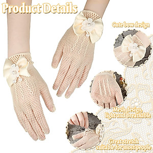 JenPen 3 Pairs Girl Net Lace Gloves Tea Party Gloves Kids Princess Gloves Bow Tie Gloves Communion Gloves for Little Girls Pearl Dress Gloves for Wedding Pageant for Girls Aged 4-16