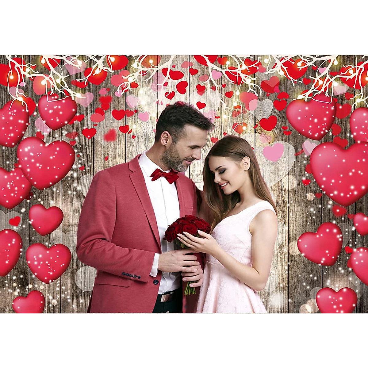 CHAIYA 8x6ft Mother's Day Backdrop Rustic Wood Red Love Heart Backdrop Mother's Day Backdrops for Photography Bridal Baby Shower Decoration Banner