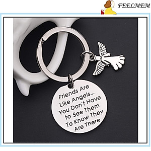 FEELMEM Friendship Keychain Friends are Like Angels You Don't Have to See Them to Know They are There Friend Jewelry Gift for BFF Sister (Silver)