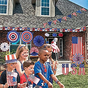 4th of July Decorations 26PCS Patriotic Decorations Set Memorial Election Party Supplies Red White Blue Hanging Paper Fans, USA Flag Pennant, Star Streamer, Pom Poms, Hanging Swirls