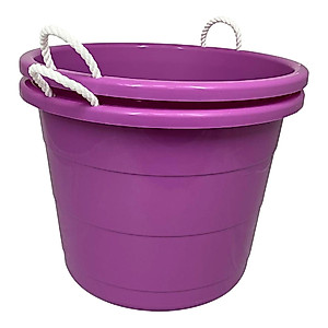 Homz 17-Gallon Indoor Outdoor Storage Bucket with Rope Handles for Sports Equipment, Party Cooler, Gardening, Toys and Laundry, Orchid Purple (4 Pack)