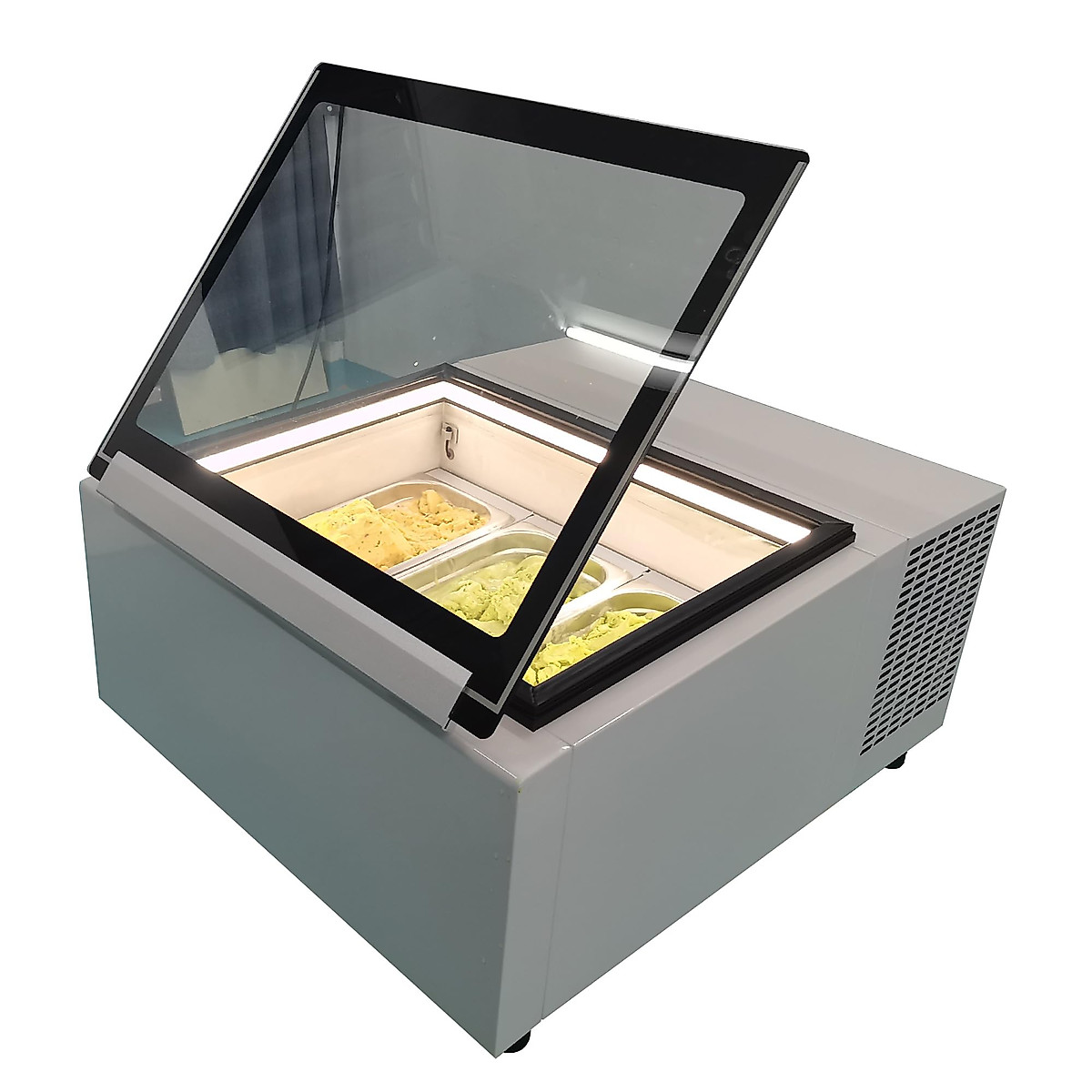 Wixkix White Hard Ice Cream Showcase, Gelato Dipping Cabinet Gelato Display Refrigerator, Digital Control Panel Countertop Display Case Freezer for Dessert Shop
