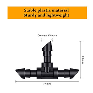 Zonon 100 Pieces Barbed Connectors Drip Irrigation 1/4 Inch Universal Barbed Tee Fittings Barbed Connectors for Garden Lawn Drip or Sprinkler Systems, Black