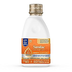 Similac 360 Total Care Sensitive Infant Formula, with 5 HMO Prebiotics, for Fussiness & Gas Due to Lactose Sensitivity, Non-GMO, Baby Formula, Ready-to-Feed 32-fl-oz Bottle (Pack of 6)
