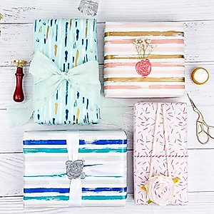 WRAPAHOLIC Wrapping Paper Roll - Blue Navy and Grey Lines Print for Birthday, Holiday, Wedding, Baby Shower Wrap - 30 inch x 33 feet