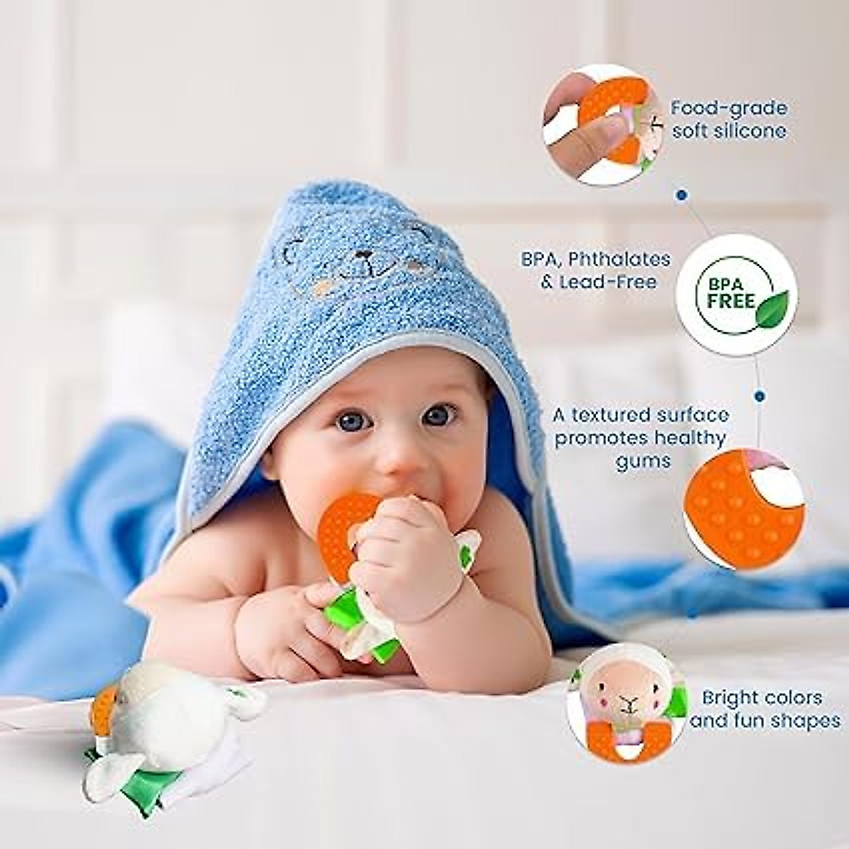 Wristy Buddy Teething Ring for Babies 0-6 8 10 12 Months | Cute Soft Lamb Animal Teething Toys & Gloves | Baby Teething Relief Toy Pack | Infant Chew Toys for 3-6 Months, 1 2 3 Years