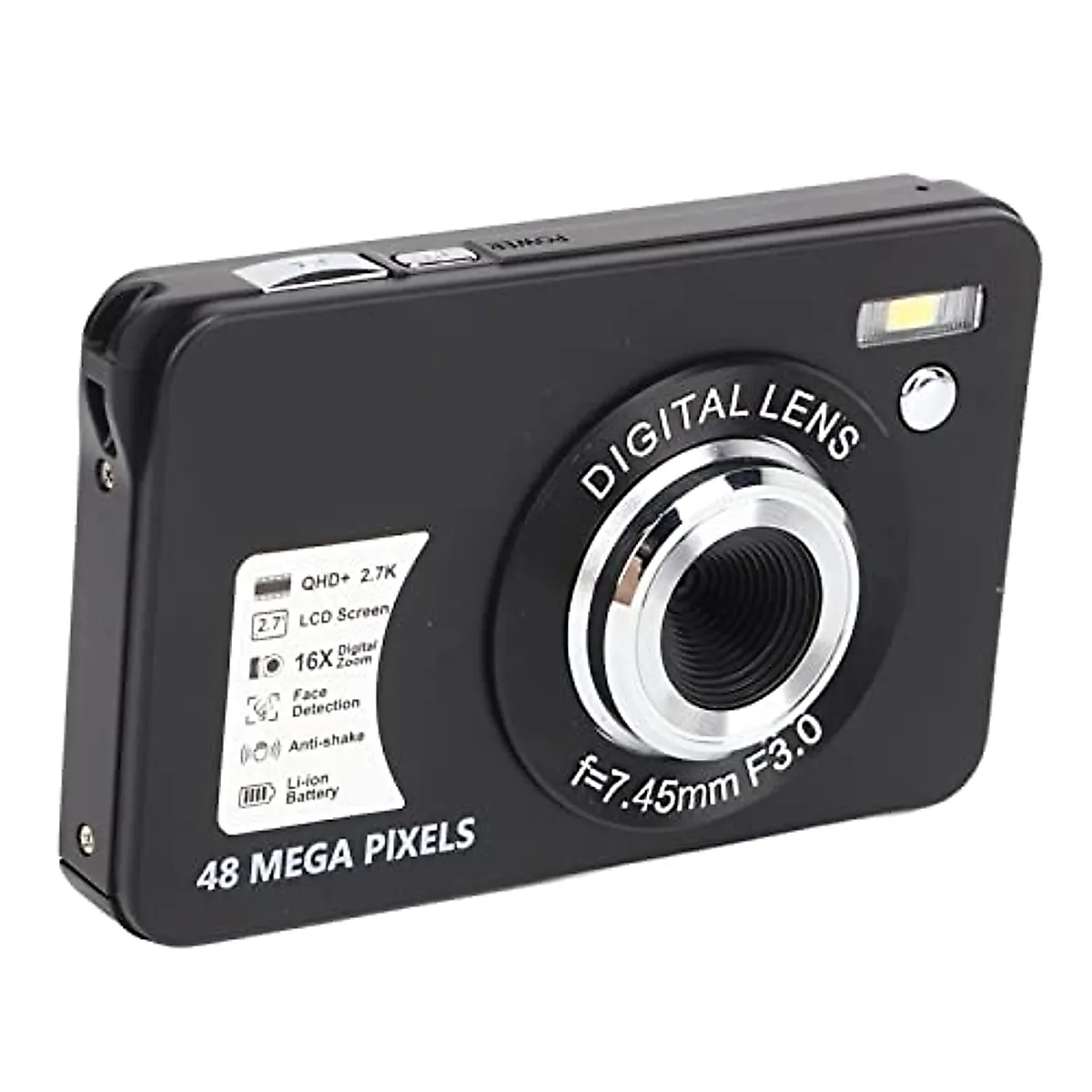 Jopwkuin Digital Camera, High Resolution Rechargeable Data Transmission Built in Fill Light 2.7K 48MP HD Digital Camera for Selfie