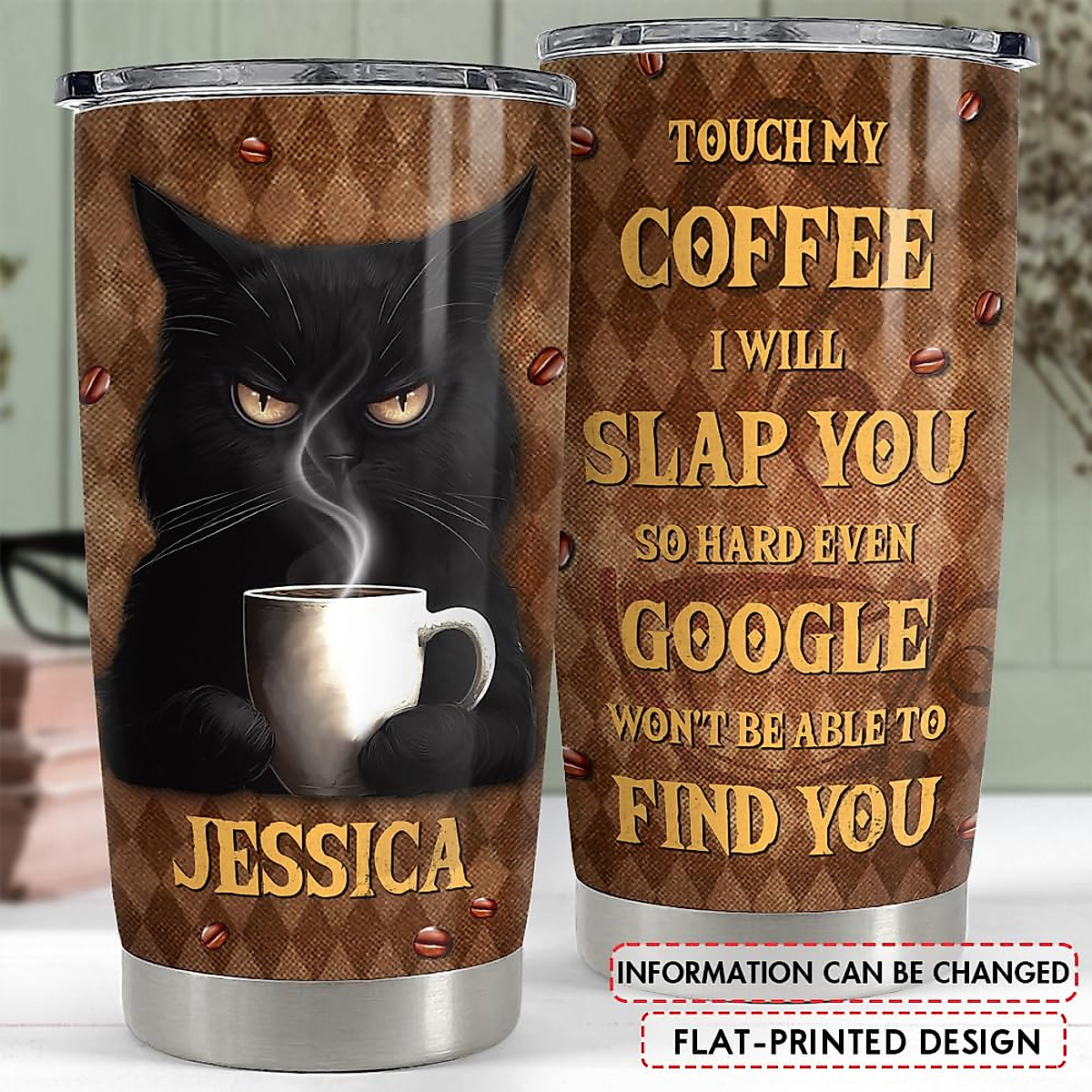 SANDJEST Personalized Black Cat Tumbler Funny Coffee 20oz 30oz Tumblers with Lid Gift for Women Girl Daughter Sister Mom Cat Lovers Christmas Birthday