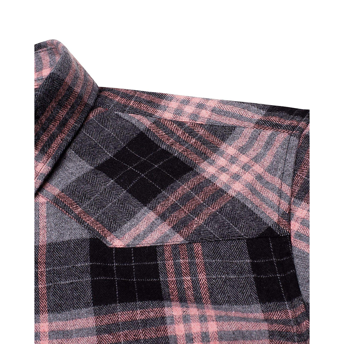 Alimens & Gentle Womens Plaid Flannel Shirts Long Sleeve Roll Up Casual Button Down Shirt Pink Grey