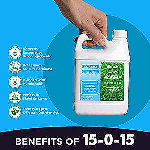 Superior Nitrogen & Potash 15-0-15 NPK- Lawn Food Quality Liquid Fertilizer - Concentrated - Any Grass Type- Simple Lawn Solutions Green, Growth - Lawn and Garden Rates - Phosphorus-Free (1 Quart)