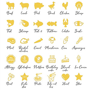 ARK Creation 50 Wedding Meal Stickers for Place Cards - Place Card Menu Choices - Wedding Meal Choice Stickers (Gold, Carrot)