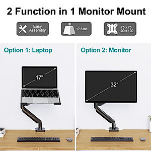 MOUNT PRO Laptop Stand Desk Mount, 2 in 1 Function Monitor Laptop Mount, Aluminum Laptop Arm Fits Max 17" Notebook and 32" Computer Screen, Single Monitor Mount with Laptop Tray, Holds up to 17.6lbs