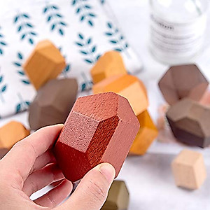 Gupgi Wooden Building Blocks Set Lightweight Natural Balancing Blocks Colored Wooden Stones Stacking Game Rock Blocks Educational Puzzle Toy (12pcs, More Large)