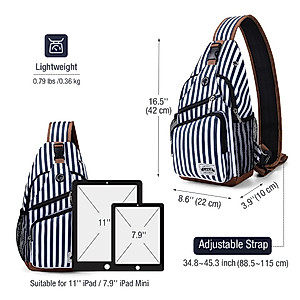 Lekebobor Sling Bag Crossbody Sling Backpack Travel Hiking Chest Bag Daypack,Blue Striped Large.