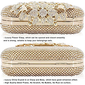 Dexmay Luxury Flower Women Clutch Purse Rhinestone Crystal Evening Bag for Wedding Party Gold