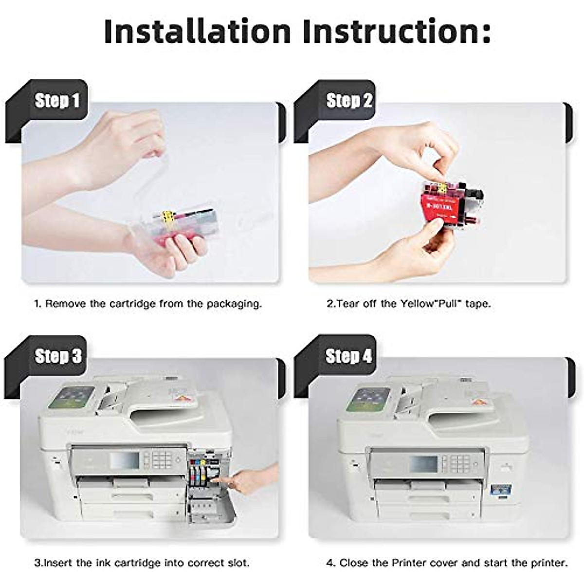 HGZ 4 Pack Compatible LC3013 Ink Cartridges Replacement for Brother LC3011 LC 3013 3011 LC3013bk Black Used for MFC-J491DW MFC-J690DW MFC-J895DW MFC-J497DW Printer (4 Black)