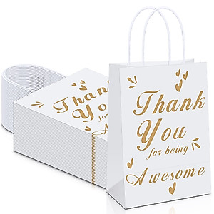 PerKoop 24 Pieces Employee Appreciation Gift Bags Bulk Thank You for Being Awesome Gift Bags with Handles Kraft Housekeeping Week Gifts for Colleague Employee Nurse Coworker Teacher(White)