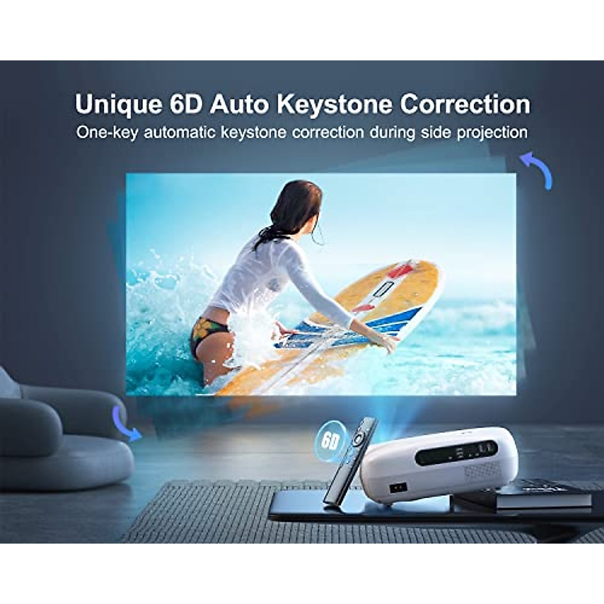 [Auto Keystone] 5G WiFi Bluetooth 5.2 Projector, WiMiUS Upgrade K7 550 ANSI Lumen Full HD 4K Projector Outdoor Projector, Zoom, 500'' Display 6D Keystone, 4D,4P Home Theater Projector (Brightest)