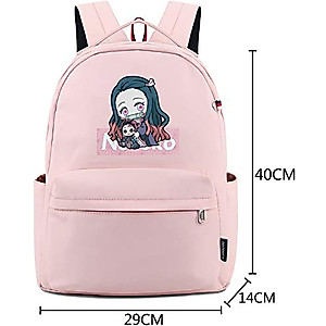 Roffatide Anime Demon Slayer Kamado Nezuko Backpack for Girls Printed Schoolbag Lightweight Nylon Daypack Pink