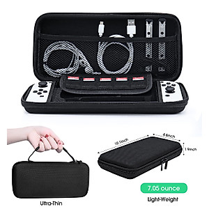 amFilm Switch OLED Accessories Bundle TechMatte 3-in-1 Essential Kit with Carrying Case, 2 Glass Screen Protectors, Designed for Nintendo Switch OLED Model 2021, Classic Black