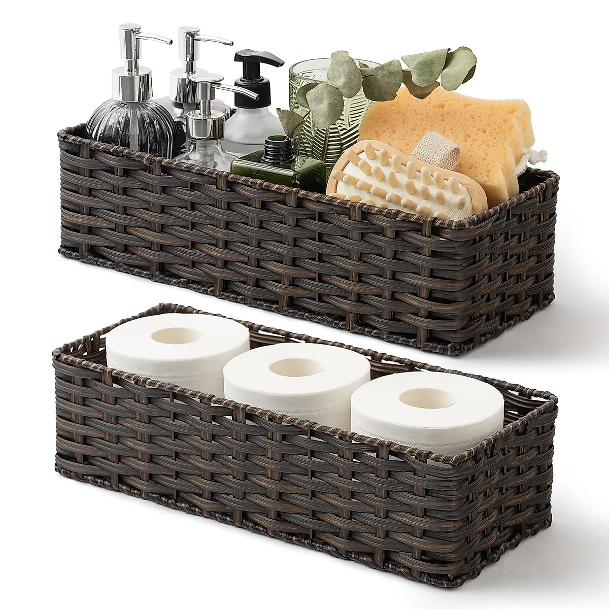 GRANNY SAYS Bundle of 2-Pack Wicker Baskets for Storage & 2-Pack Wicker Storage Baskets for Shelves