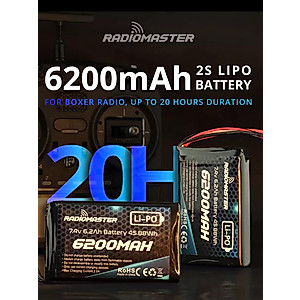 RADIOMASTER SoloGood 7.4V 2S 6200mAh Large Capacity Rechargeable Lipo Battery with XT30 JST-XH Connector Compatible Boxer TX16S Transmitter RC Car Drone Controller