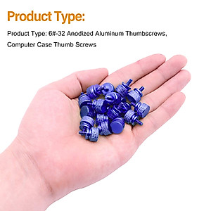 Powlankou 20 Pieces 6#-32 Computer Case Screws, Anodized Aluminum Thumbscrews, Fully Threaded Knurled Thumbscrews, Thumb Screws (Blue)