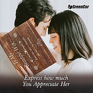 GreenCor Anniversary for Wife | Her | Women Engraved Wooden Gift Set 'to My Beautiful Wife' Includes Crystal Engraved Heart | 24K Gold Dipped Rose for Birthday Gifts & Valentines Day